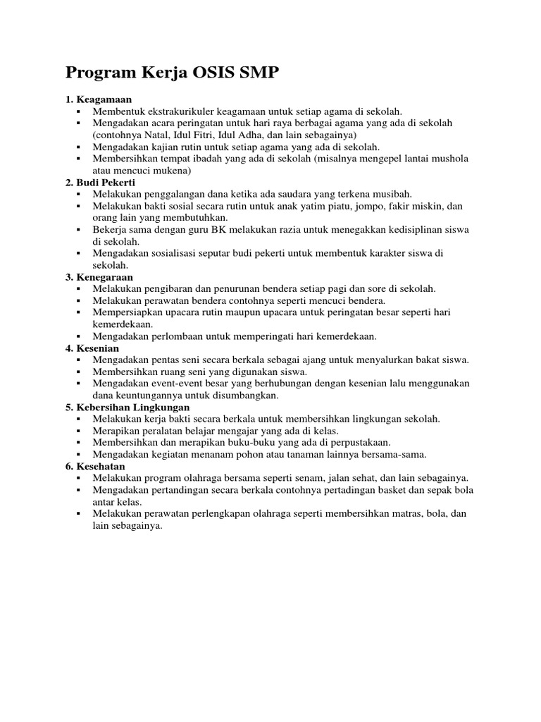 Program Kerja OSIS SMP | PDF