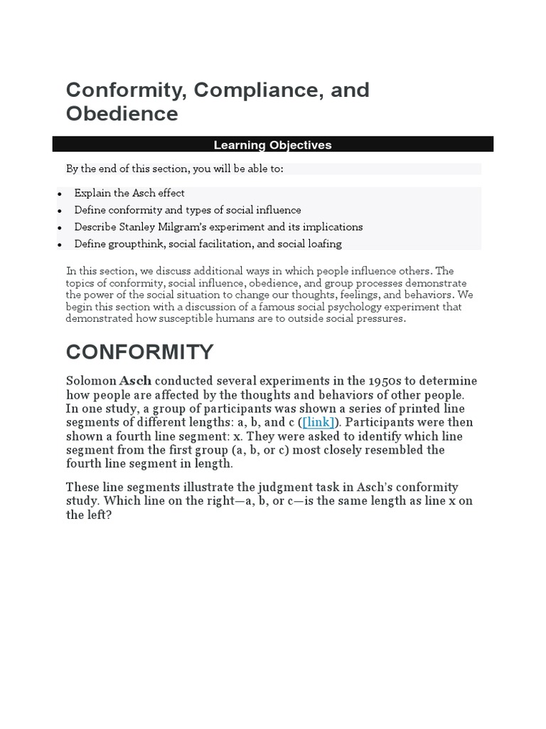 Conformity Compliance and Obedience | PDF | Conformity | Obedience ...