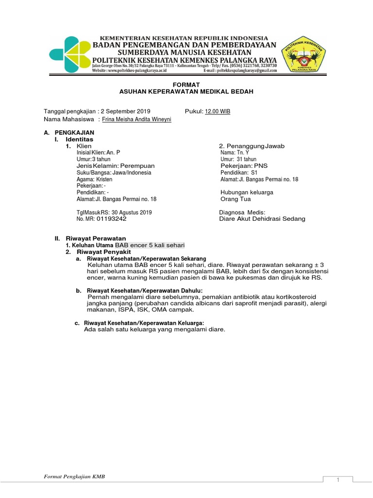 Format Pengkajian Askep KMB-diare | PDF | Pengembangan Diri | Kesehatan Holistik