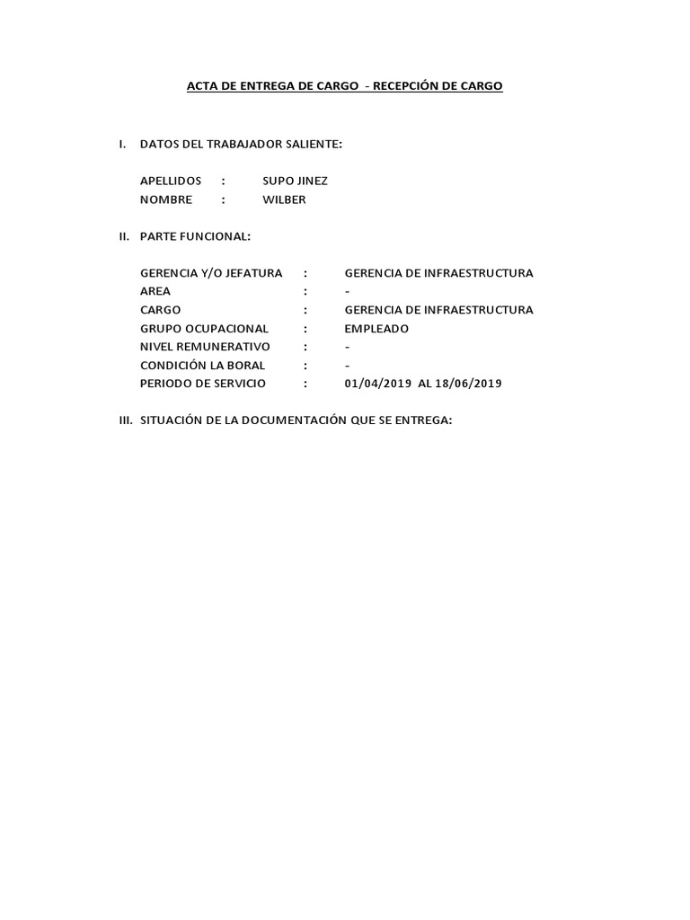 Acta de Entrega de Cargo | PDF