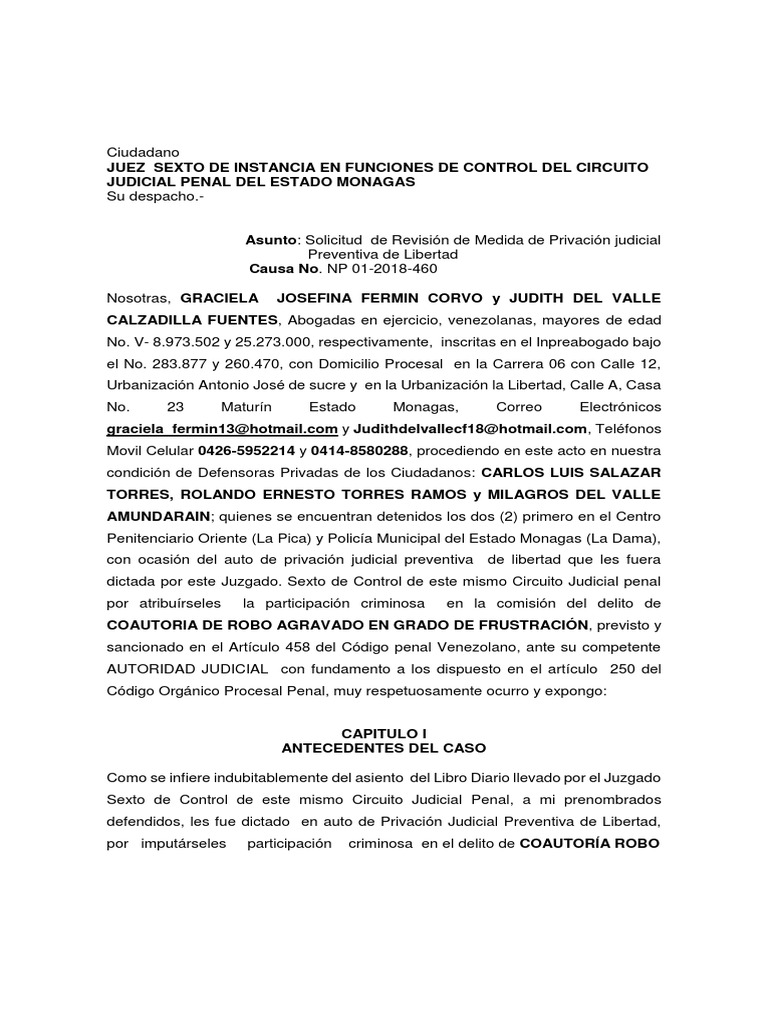 Solicitud Revision Medida de Privación de Libertad | PDF | Venezuela ...