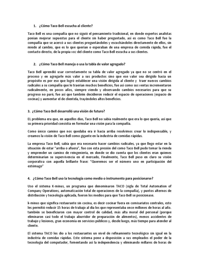 Solucionario Caso Taco Bell | PDF | Cliente | Marketing