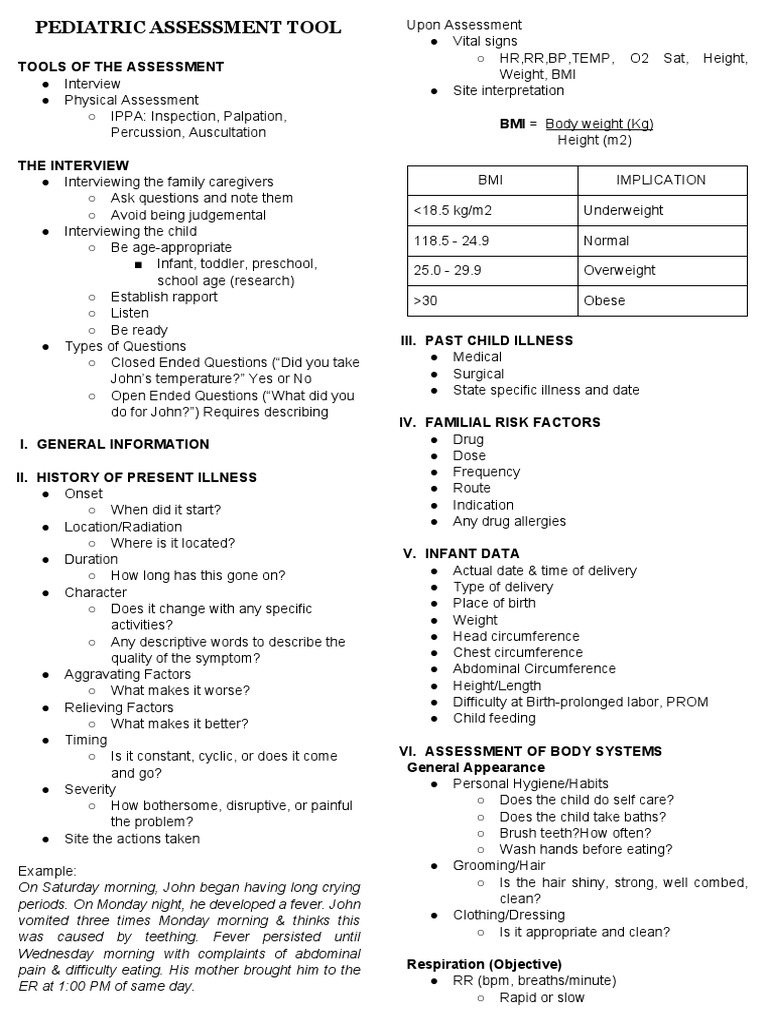 Pediatric Assessment Tool | PDF | Respiratory Tract | Breathing
