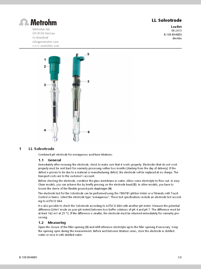 81098046EN Leaflet LL Electrode | PDF | Ph | Solvent