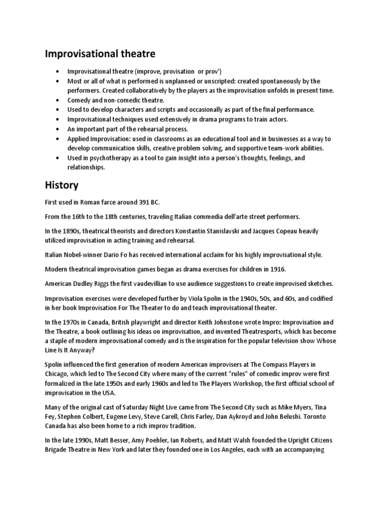 Improvisational Theatre Notes | PDF | Improvisational Theatre ...