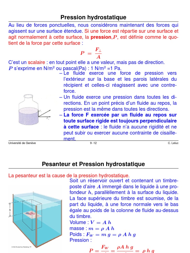 Pression Hydrostatique | PDF | Tension superficielle | Écoulement laminaire