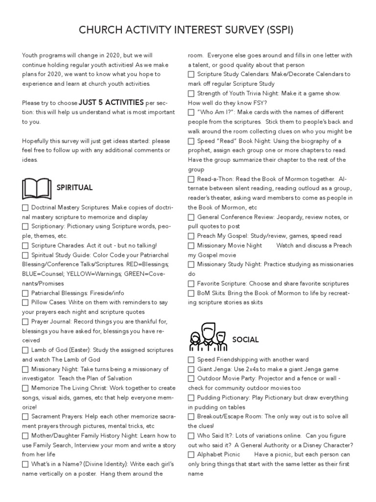 Youth Activity Interest List | PDF | Missionary (Lds Church)