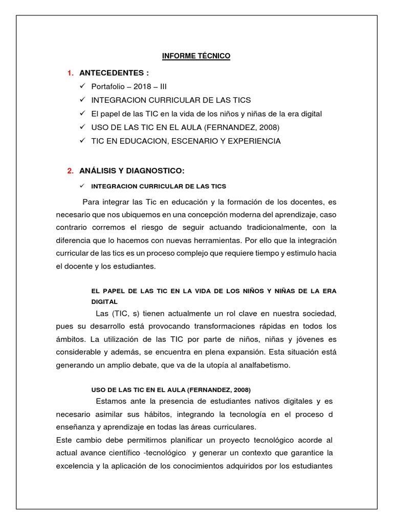 Informe Técnico Tics III | PDF | Tecnología de información y comunicaciones | Servicio de redes ...