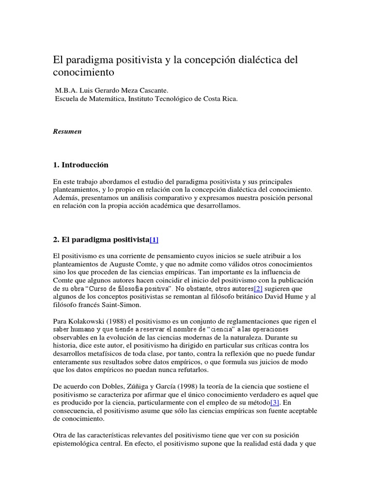 El Paradigma Positivista y La Concepción Dialéctica Del Conocimiento | PDF | Positivismo ...