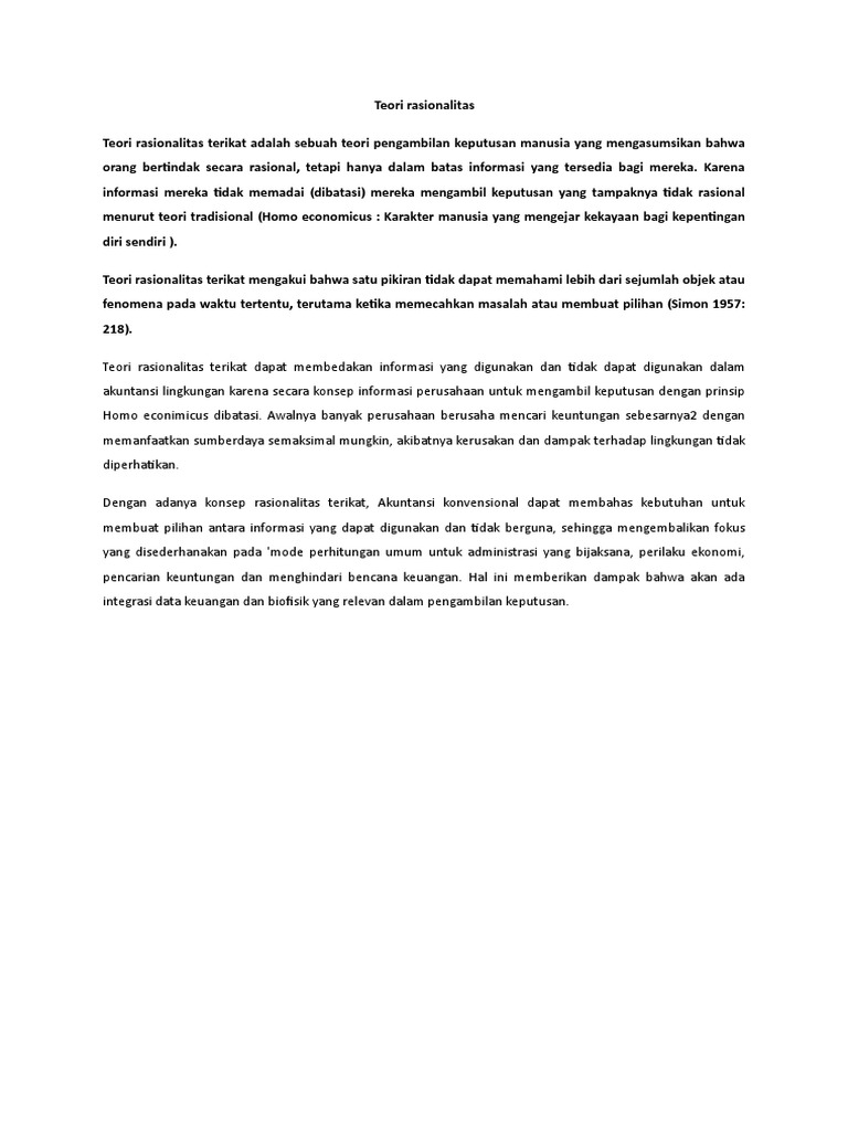 Teori Rasionalitas Terikat Adalah Sebuah Teori Pengambilan Keputusan ...