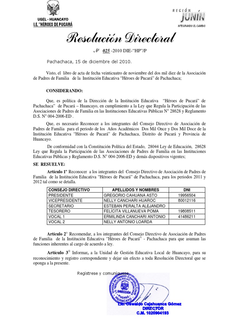 Modelo de RD. de Reconocimiento de APAFA | PDF | Instituciones sociales | Ciencias sociales