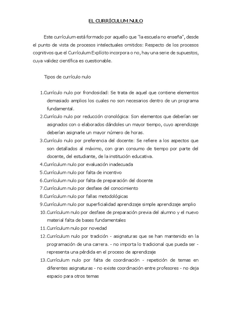 El Currículum Nulo | PDF
