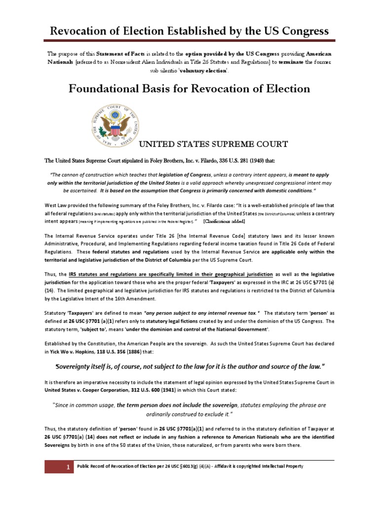 Revocation of Election | PDF | Income Tax | Federal Government Of The ...