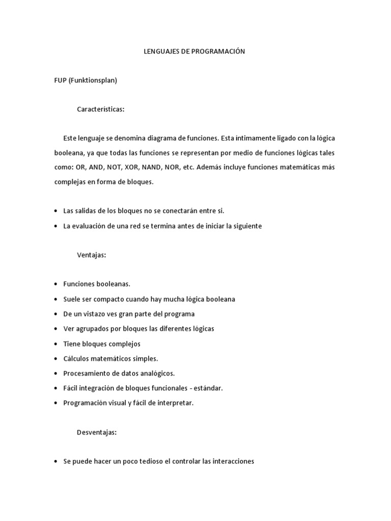 Lenguajes de Programación PLC (FUP, KOP, AWL) | PDF | Lenguaje de programación | Controlador ...