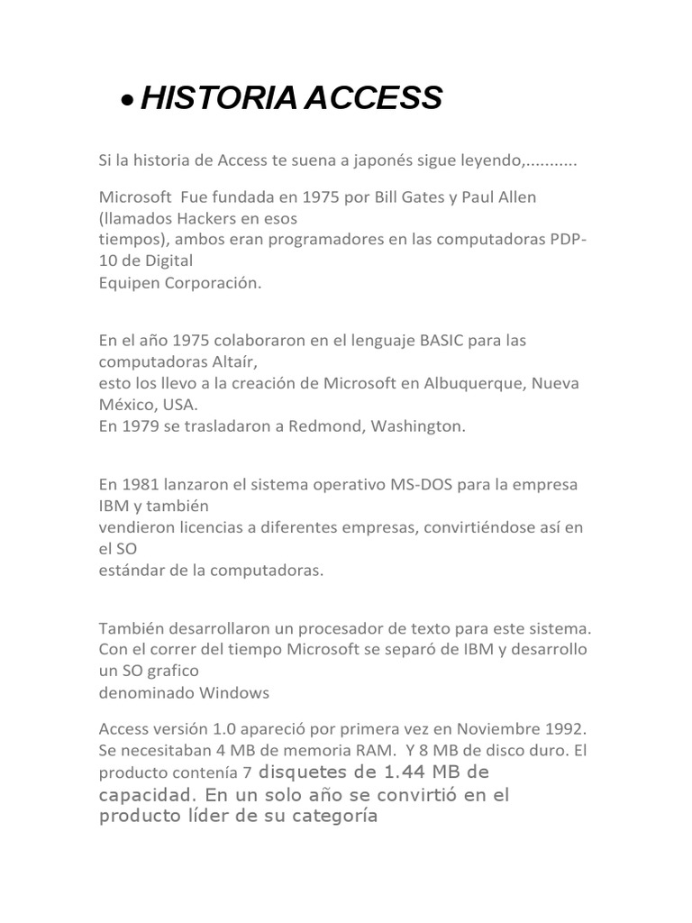 Historia de Access | PDF | Microsoft Office | Microsoft
