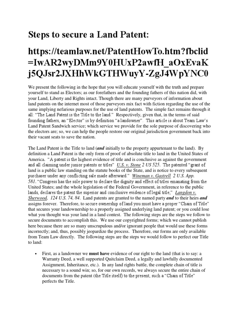 Secure Your Land Title with a Land Patent Sandwich | PDF | Deed | Patent