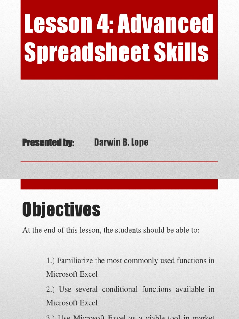 Empowerment Technology Lesson 4 PDF | PDF | Spreadsheet | Microsoft Excel