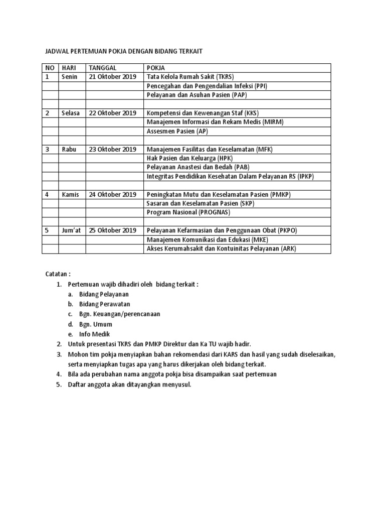 Jadwal Pertemuan Pokja Dengan Bidang Terkait | PDF