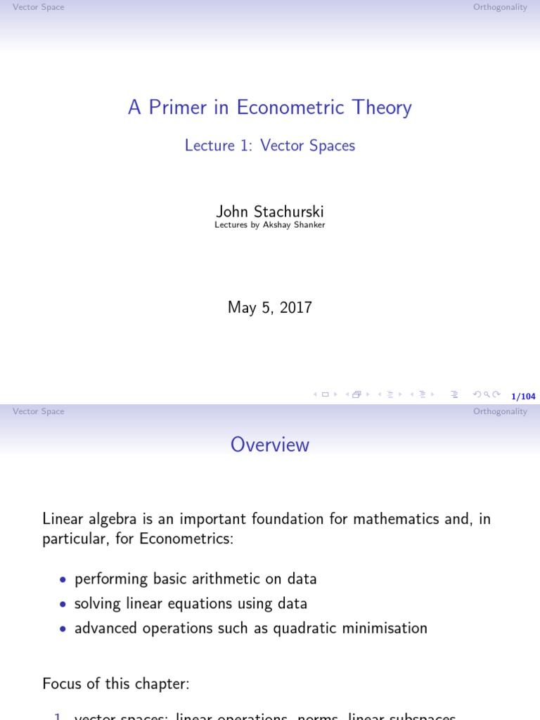 A Primer in Econometric Theory: Vector Spaces | PDF | Basis (Linear Algebra) | Vector Space