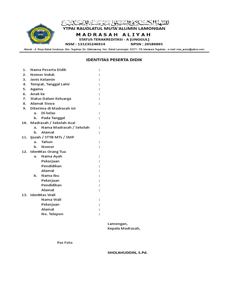 Biodata Raport | PDF