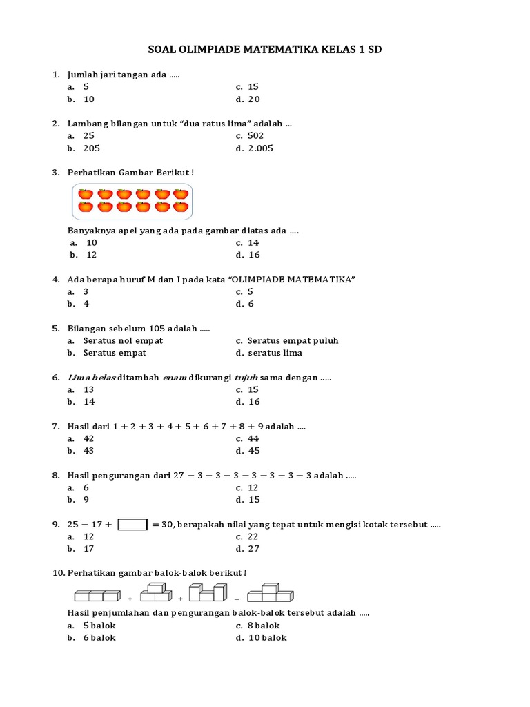 Soal Olimpiade Matematika Kelas 1 SD | PDF