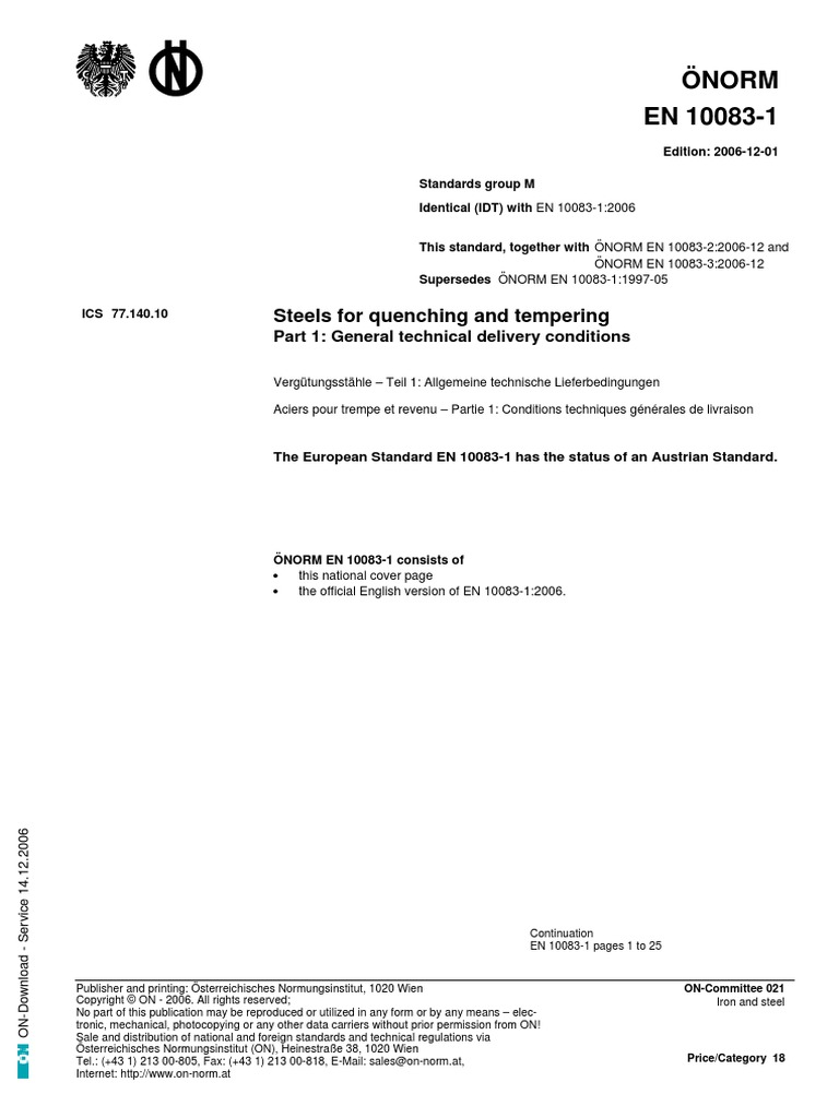 EN 10083-1. Steels For Quenching and Tempering | PDF | Steel | Rolling ...
