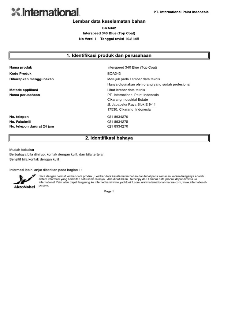 MSDS Interspeed 340 Blue Top Coat | PDF | Teknologi & Rekayasa