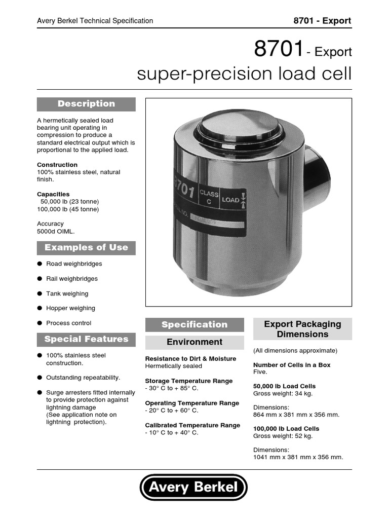 Avery 8701 Loadcell | PDF | Electrical Engineering | Electromagnetism