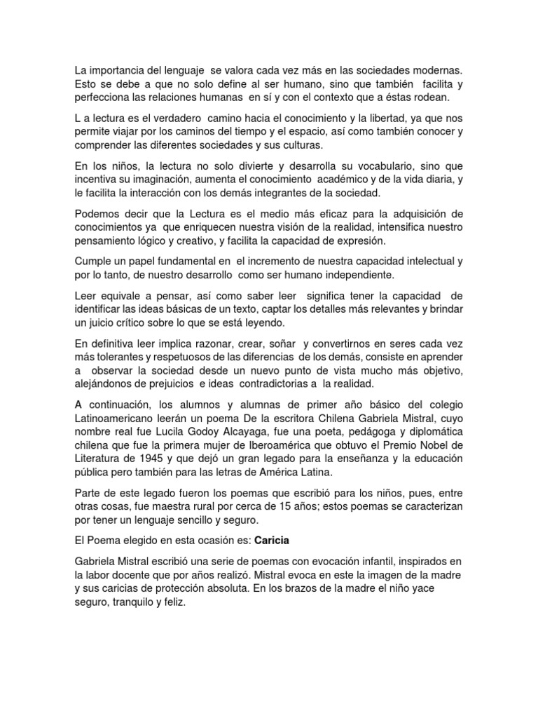 Poema "Caricia" de Gabriela Mistral | PDF | Conocimiento | Epistemología