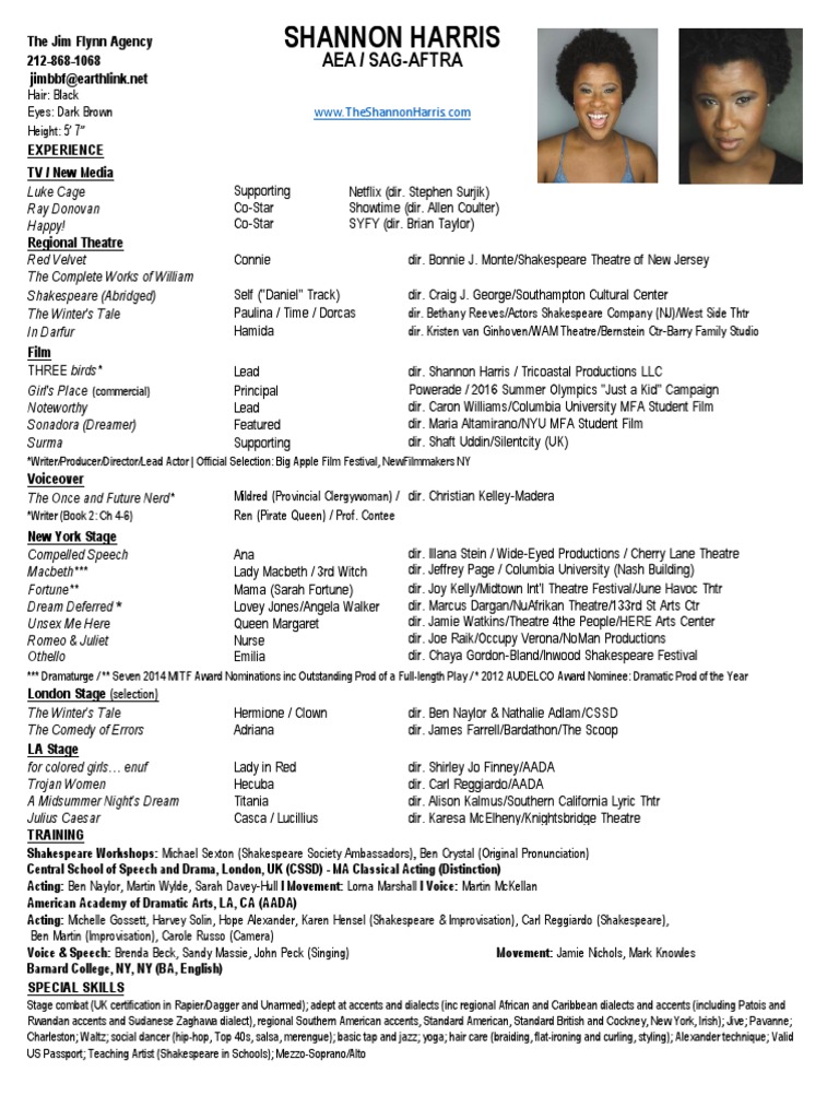Shannon Harris: Acting Resume Highlights | PDF | Performing Arts ...