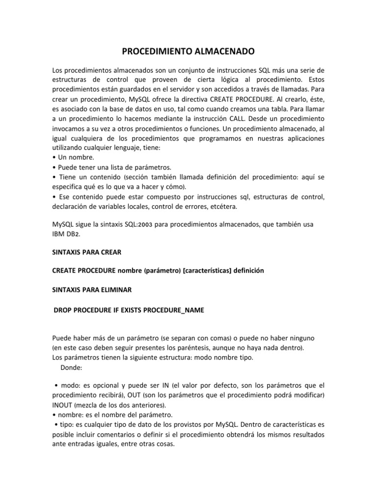 Procedimiento Almacenado | PDF | SQL | Desarrollo de software