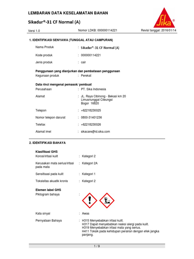MSDS Sika 31 CF | PDF | Kesehatan Holistik