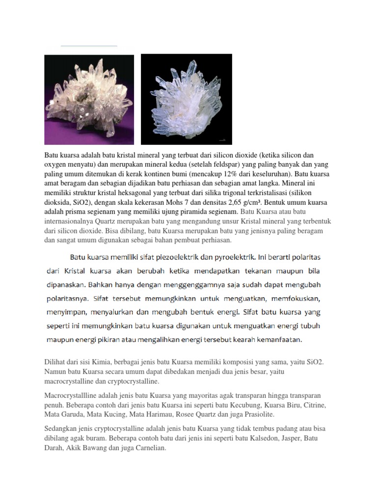 Batu Kuarsa Adalah Batu Kristal Mineral Yang Terbuat Dari Silicon ...