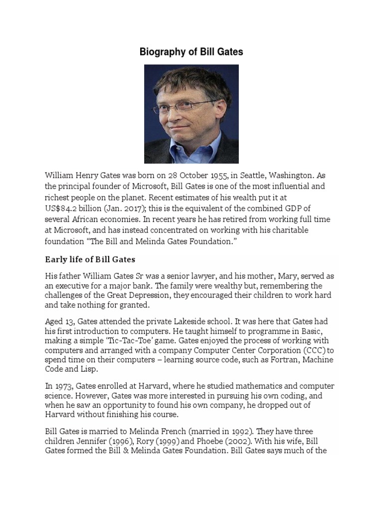 Biography of Bill Gates | Download Free PDF | Economies | Business