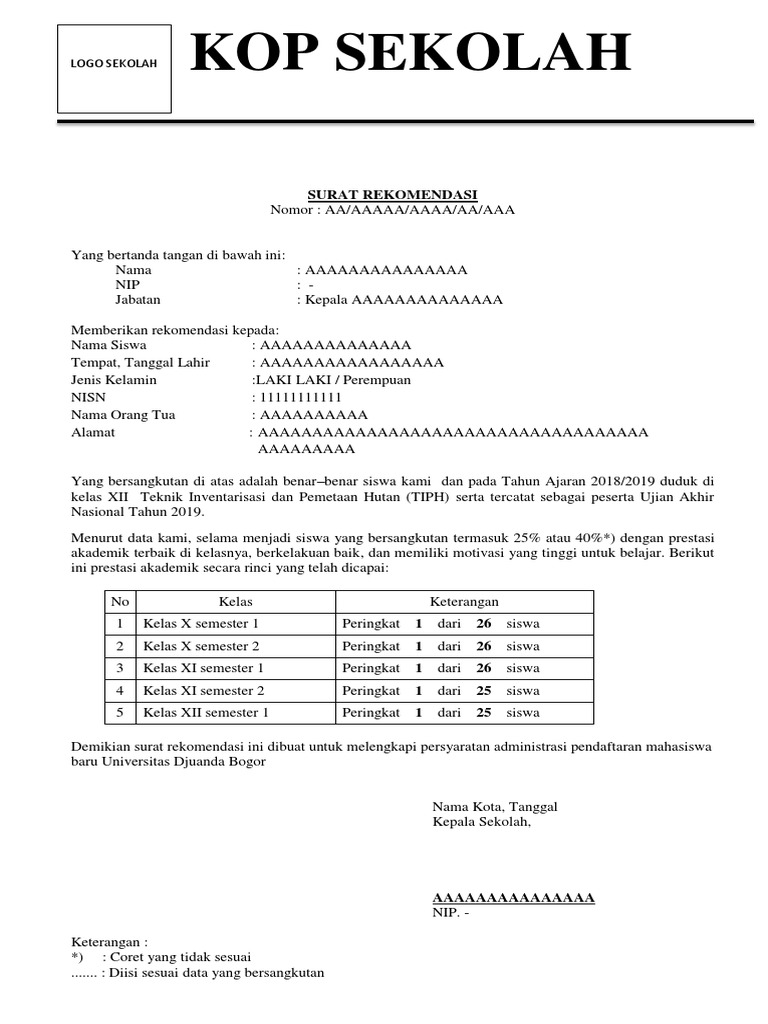 Surat Rekom Prestasi | PDF