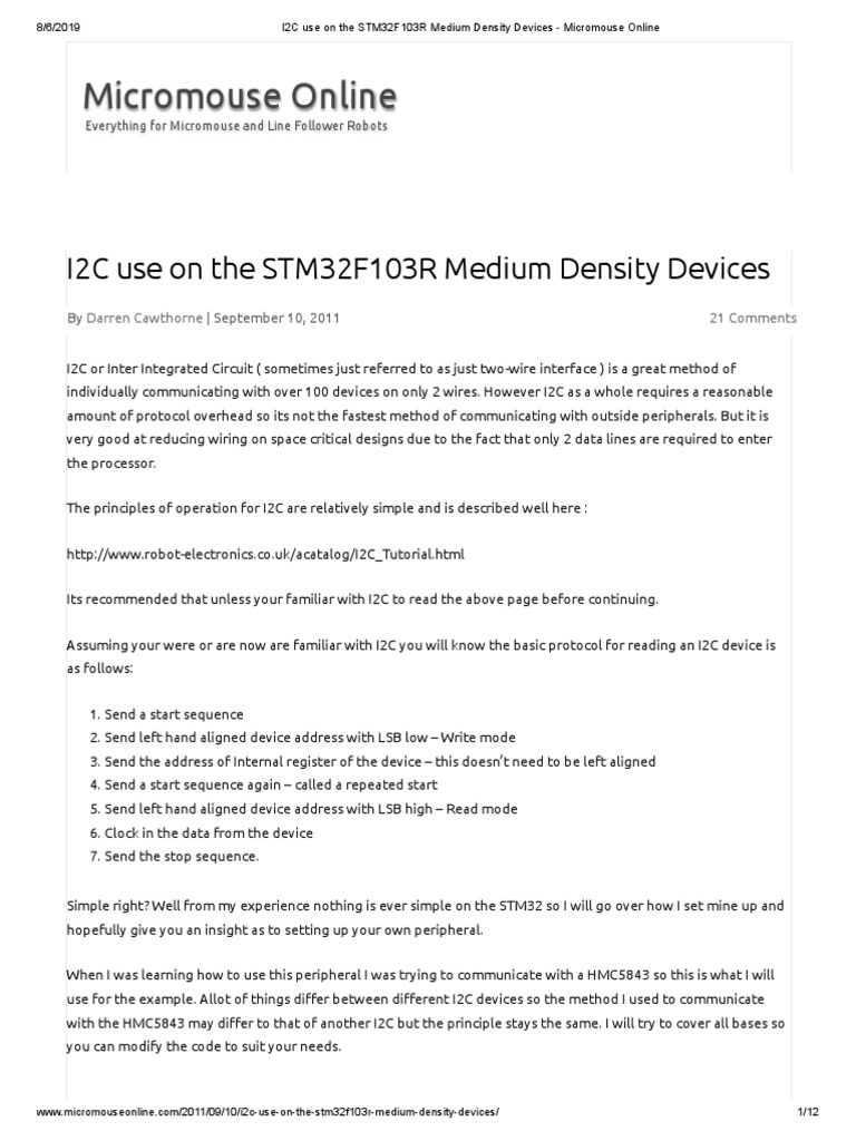 I2C Use On The STM32F103R Medium Density Devices - Micromouse Online ...