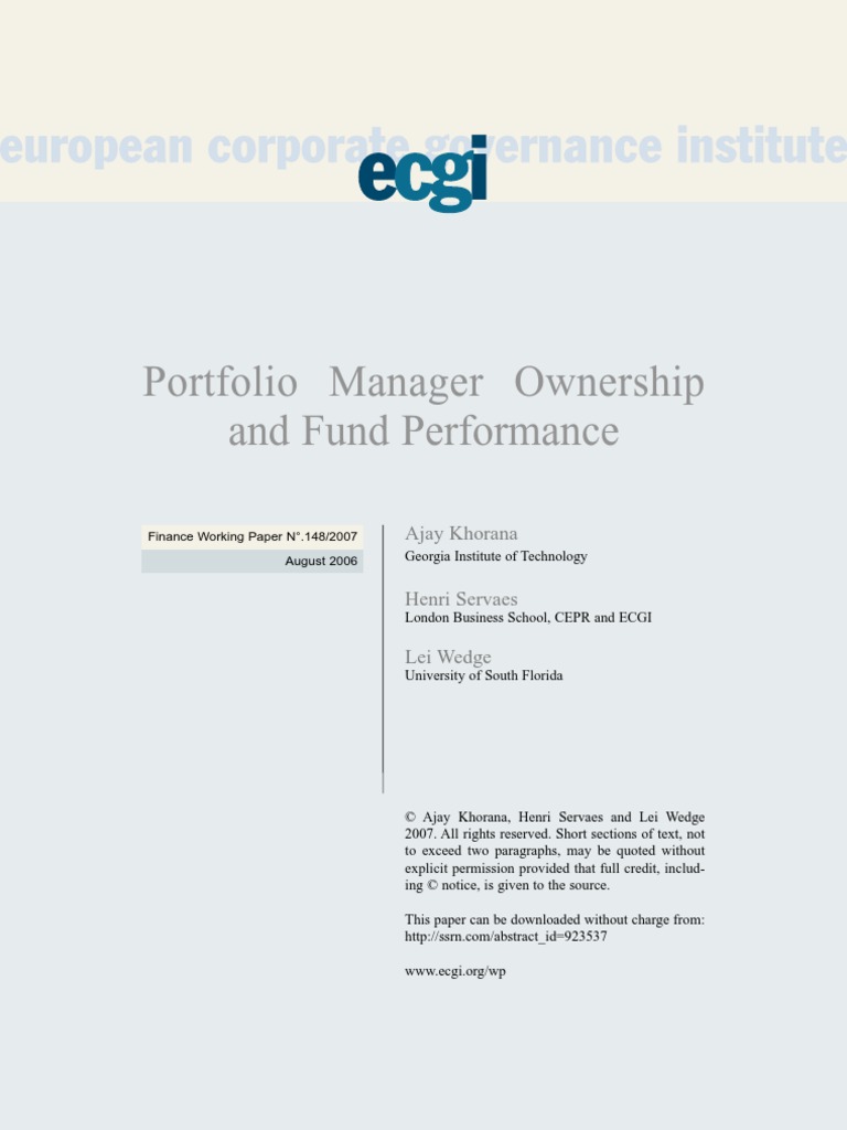 Portfolio Manager Ownership and Fund Performance | PDF | Investment ...