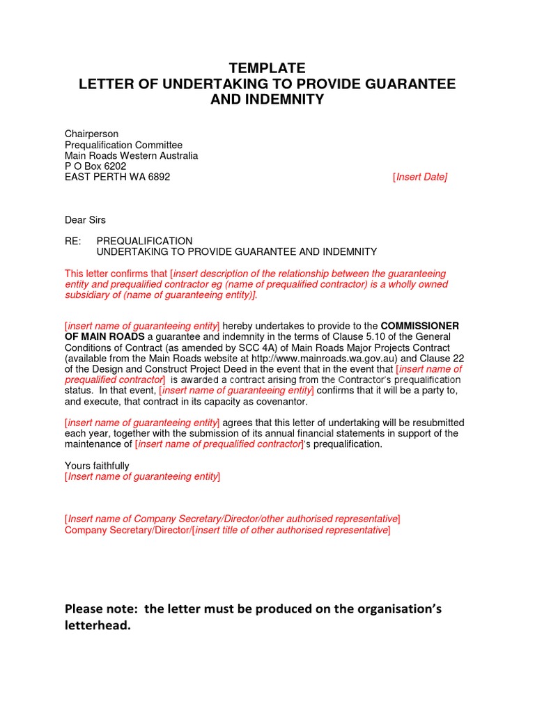 Letter of Undertaking Template for Contractors | PDF