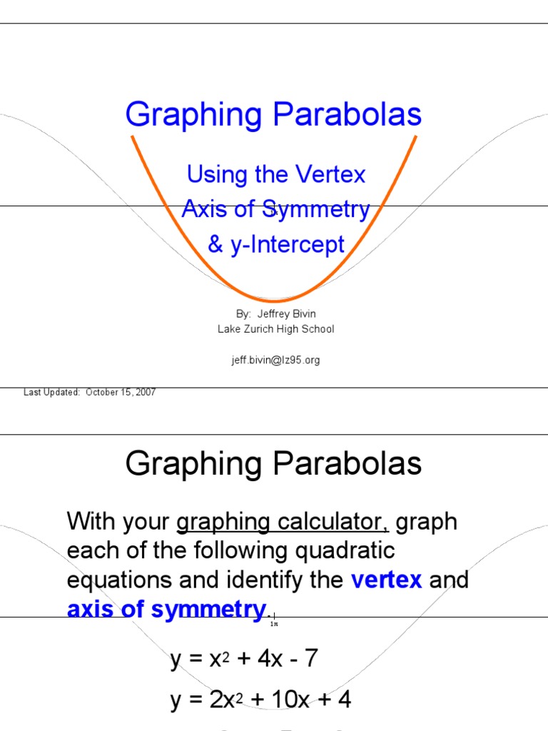 Graphing Parabolas: Using The Vertex Axis of Symmetry & Y-Intercept ...