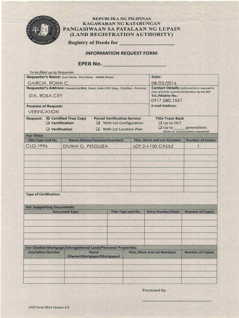 Registry of Deeds - Information Request Form | PDF