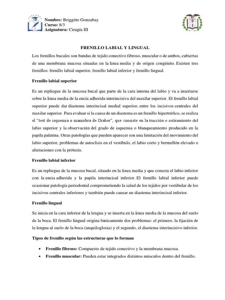 Frenillos Labiales y Linguales: Diagnóstico y Tratamiento | PDF | Labio ...