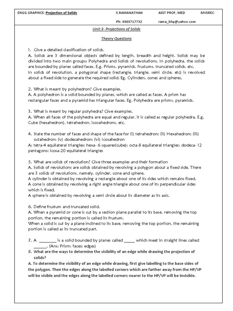 3 Solids - Question Bank and Solutions PDF | PDF | Geometric Objects ...