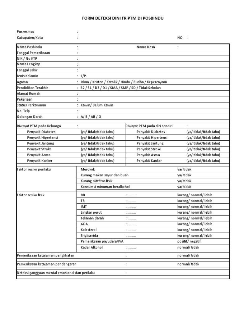 Form Screening Pandu PTM | PDF