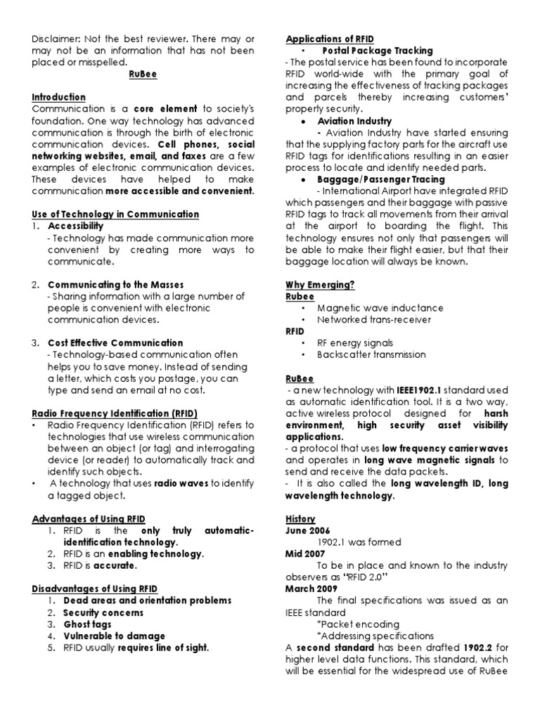 COMMS 1 Rubee | PDF | Radio Frequency Identification | Telecommunications