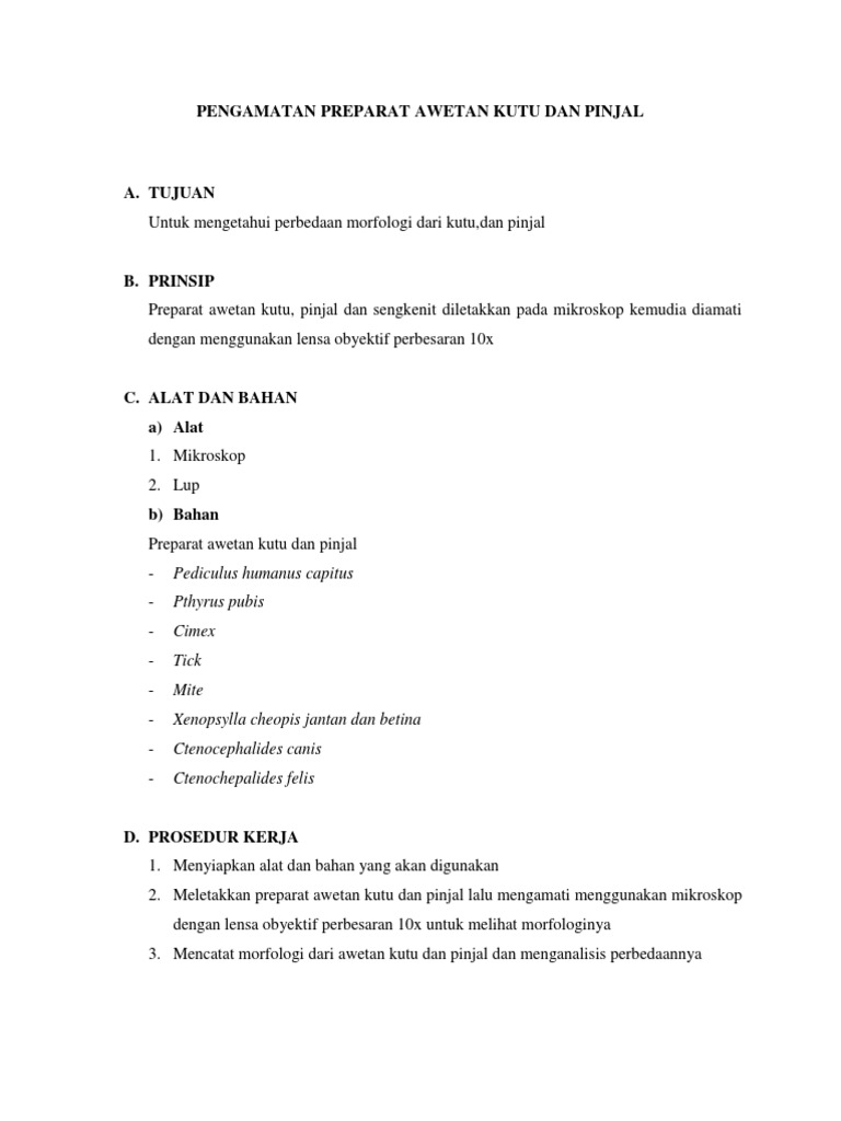 Pengamatan Preparat Awetan Kutu Dan Pinjal | PDF