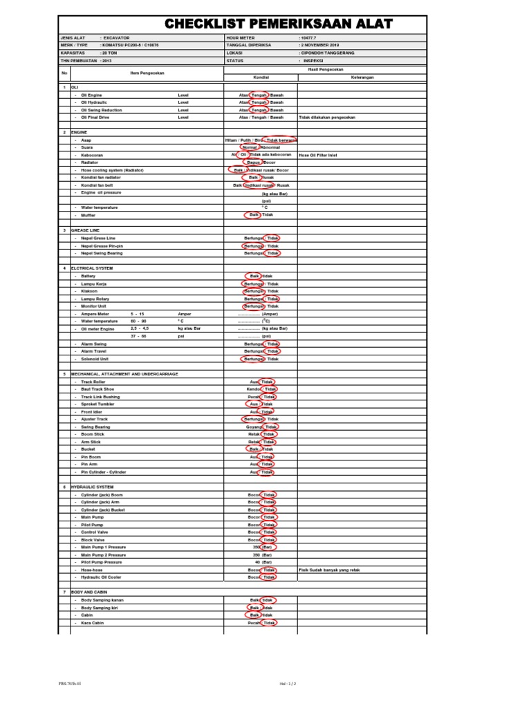 Form Inspeksi PC200 | PDF