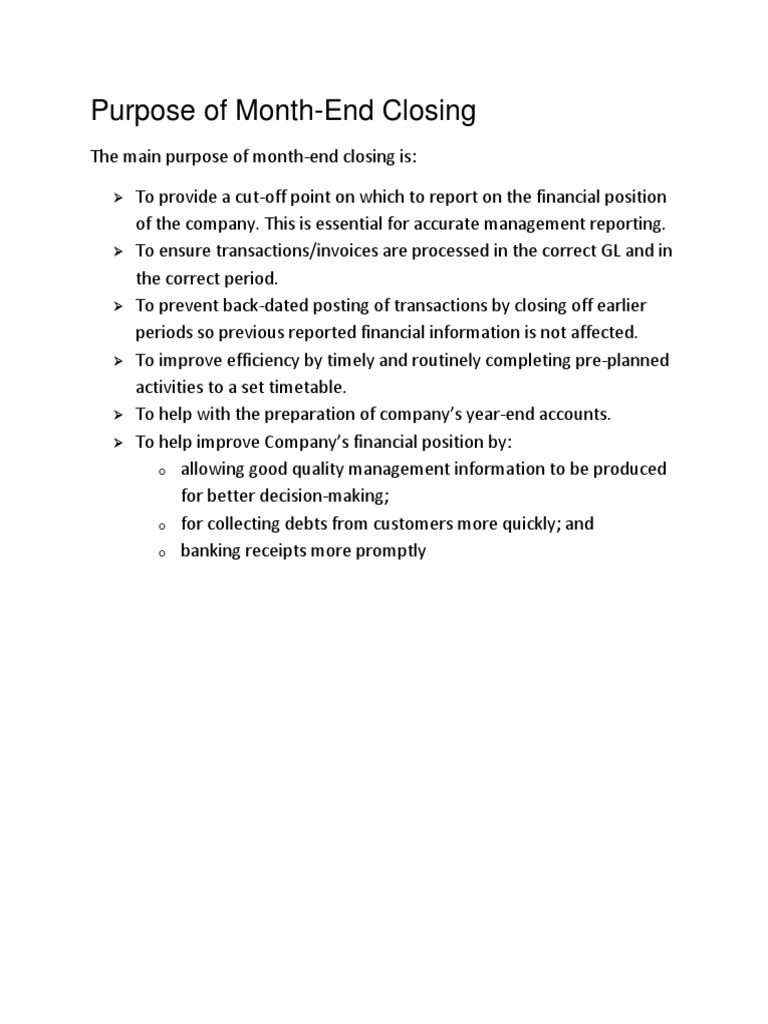 Month End Closing Checklist | Download Free PDF | Debits And Credits ...