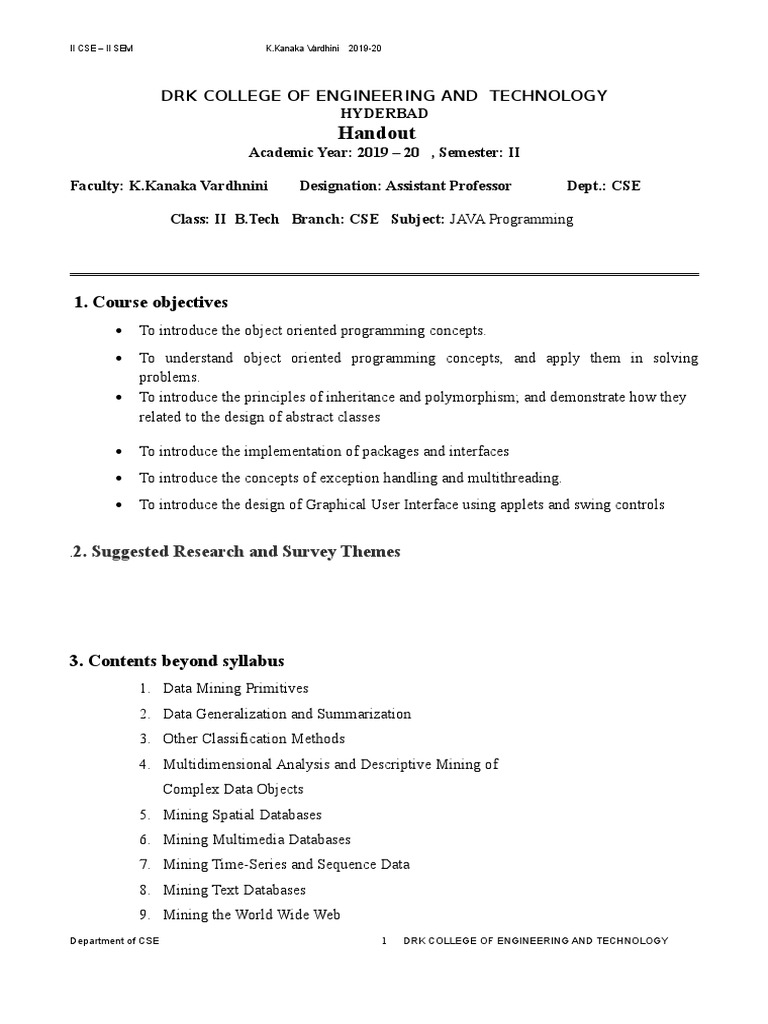 Java Handout Kkv Pdf Object Oriented Programming Inheritance Object Oriented Programming