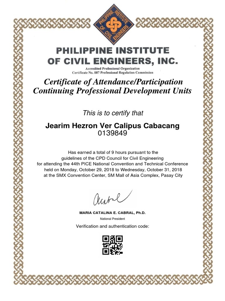 PICE Certificate | PDF