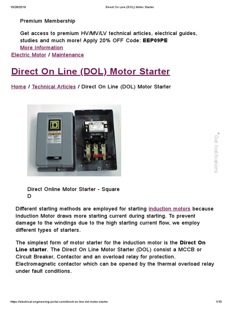 DOL Motor Starter Overview and Wiring | PDF | Relay | Electric Motor